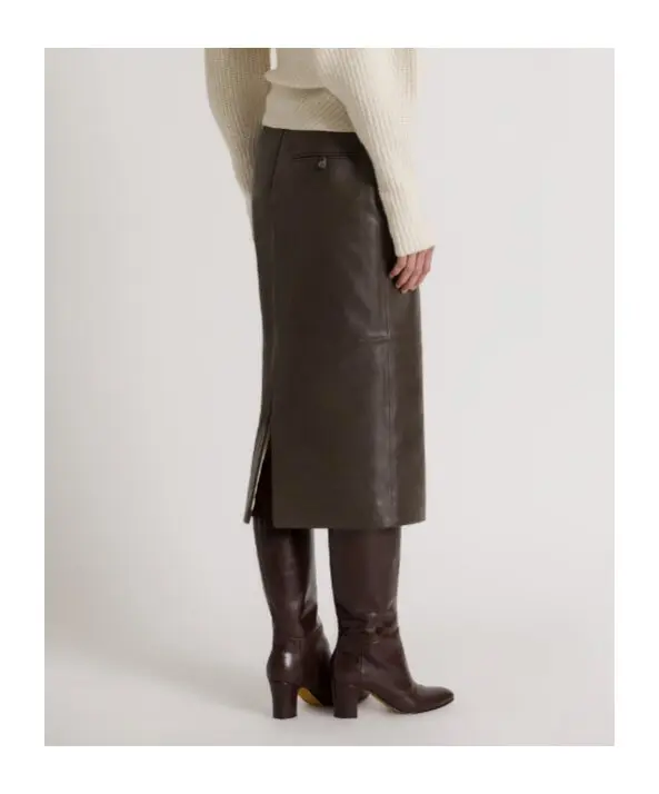 Alberta Ferretti Straight Leather Midi Skirt - Muddy Gray