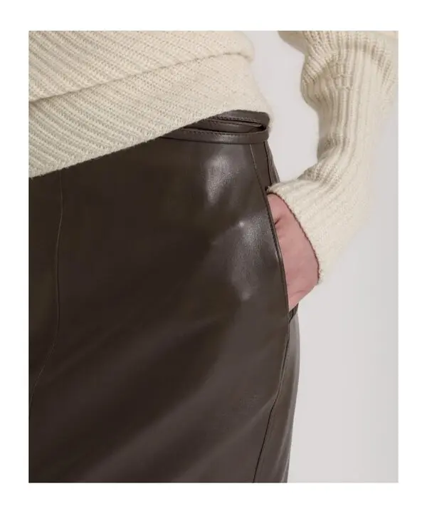Alberta Ferretti Straight Leather Midi Skirt - Muddy Gray
