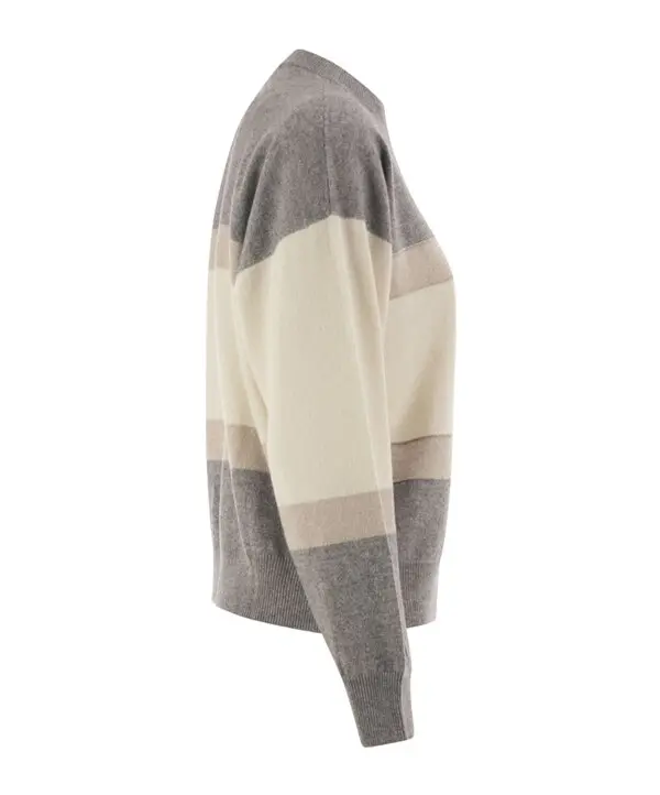 Peserico Striped Crew-neck Sweater With Shimmering Trims