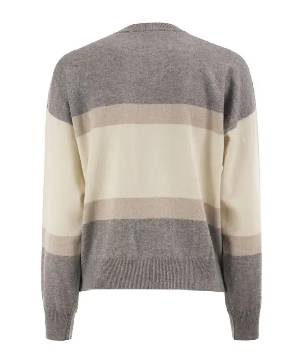 Peserico Striped Crew-neck Sweater With Shimmering Trims
