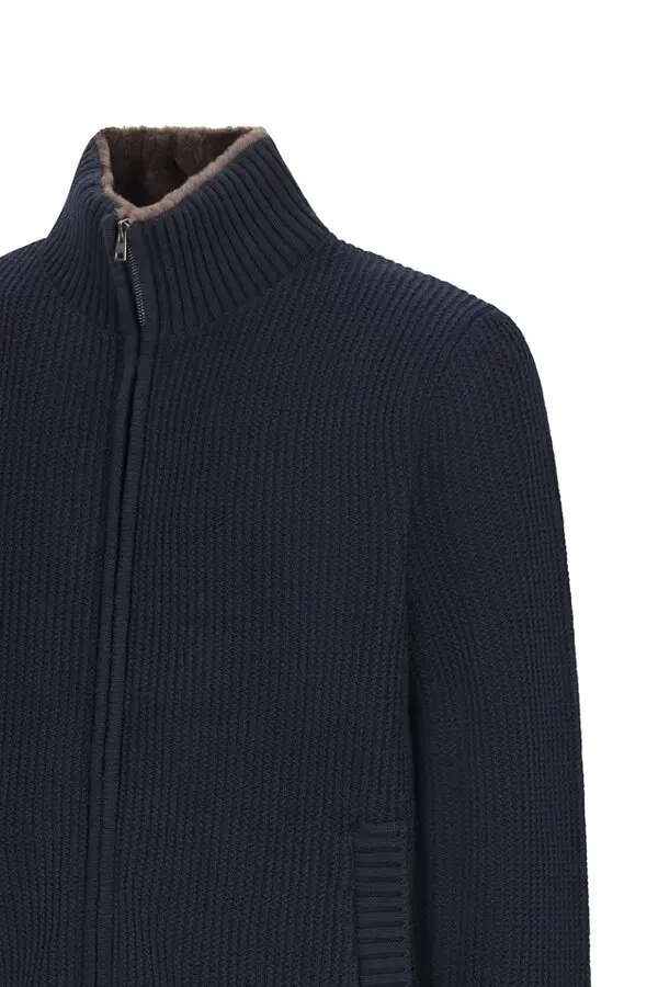 Herno Zip-up Textured-knit Sweater With Faux Fur Lined Collar - Black