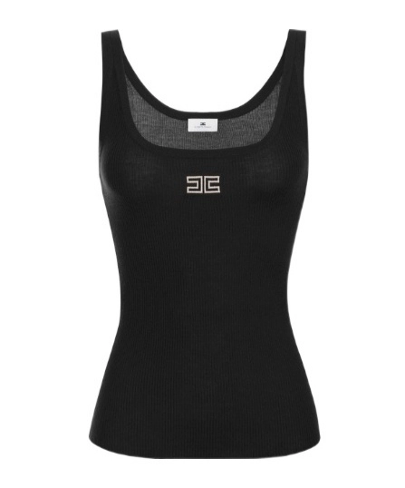 Elisabetta Franchi Ribbed Knit Tank Top - Black/cream