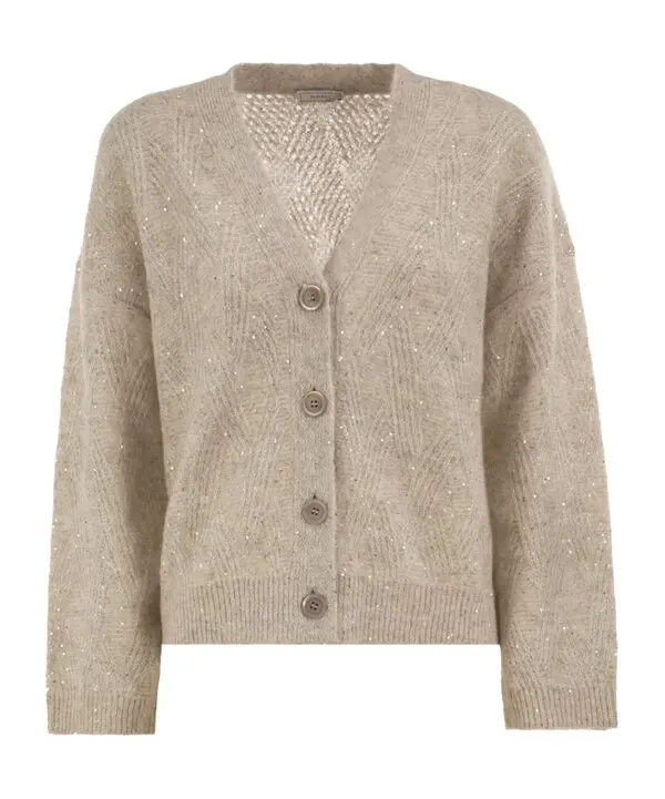 Peserico V-neck Knitted Cardigan With Sequins - Nude