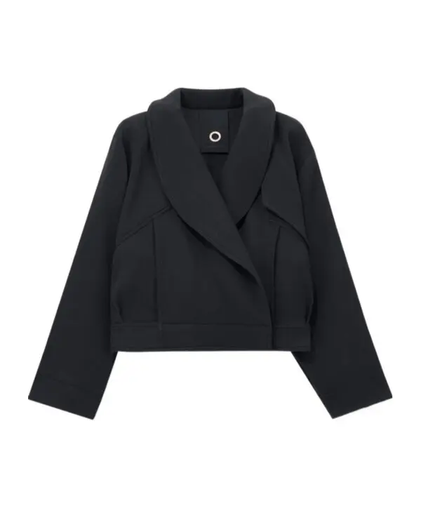 Giorgio Armani Cropped Caban In Stretch Virgin Wool With Shawl Collar - Grey