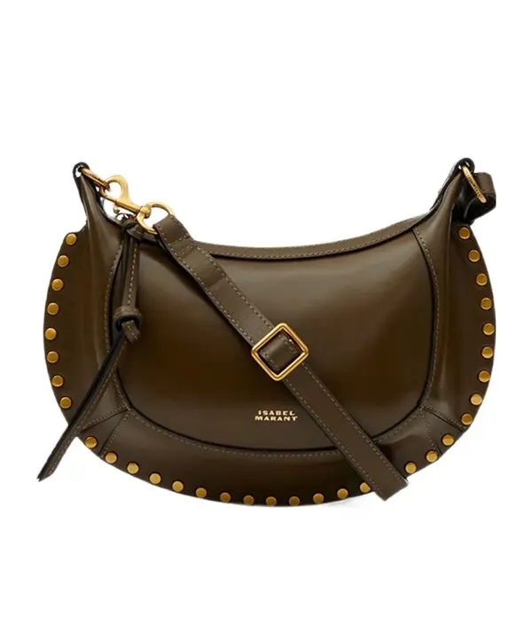 Isabel Marant Étoile Oskan Moon Stud-embellished Shoulder Bag - Dark Olive