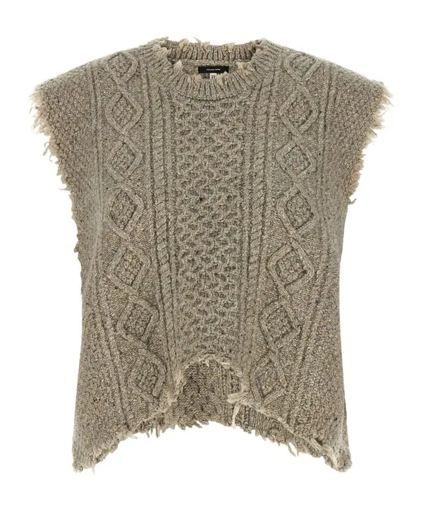 R13 Boyfriend Cable Knit Vest - Lightheathergreytweed