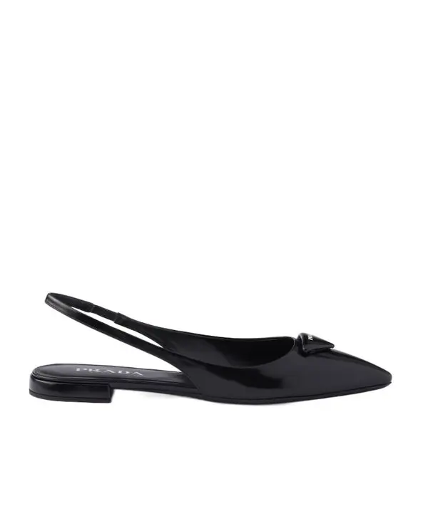 Prada Slingback Logo Flat Pumps - Black