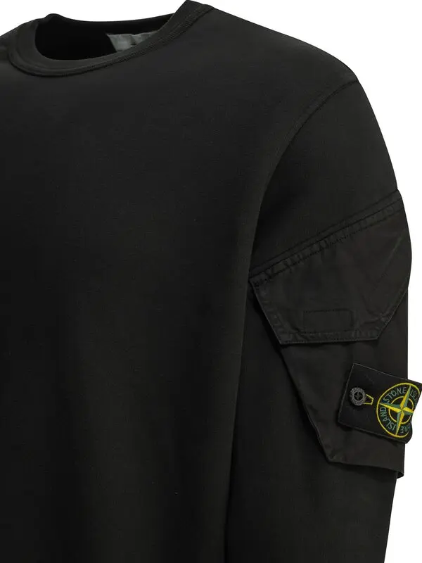 Stone Island Crewneck Sweatshirt With Detachable Logo Patch - Black