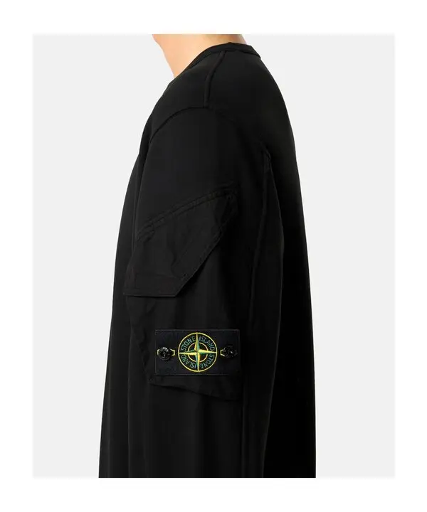 Stone Island Crewneck Sweatshirt With Detachable Logo Patch - Black