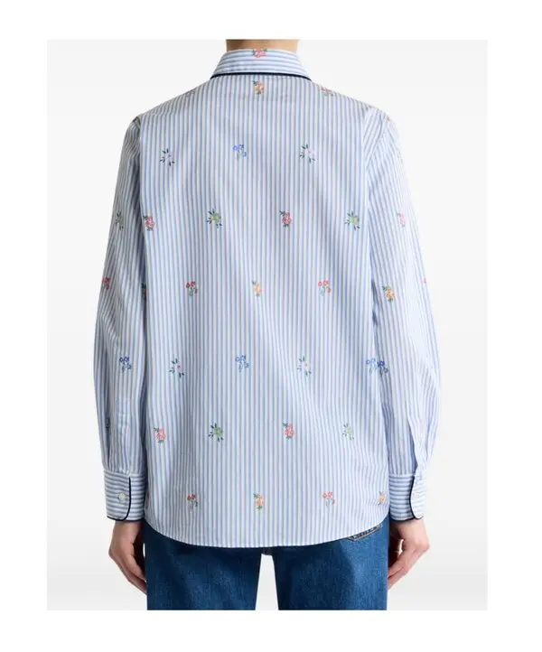 Etro Striped Cotton Jacquard Shirt With Trim And Fil Coupé Flower Motif