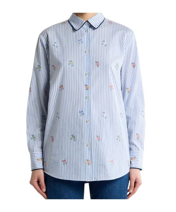 Etro Striped Cotton Jacquard Shirt With Trim And Fil Coupé Flower Motif