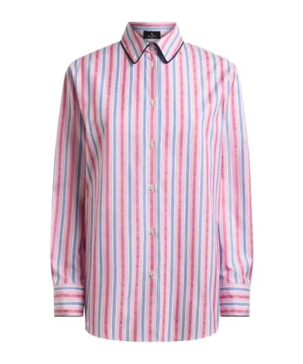 Etro Cotton Jacquard Shirt With Trim And Fil Coupé Stripe Motif - Pink