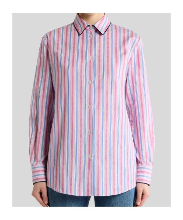 Etro Cotton Jacquard Shirt With Fil Coupé Stripe Motif - Pink