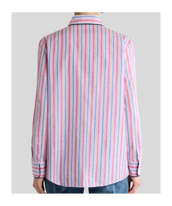 Etro Cotton Jacquard Shirt With Fil Coupé Stripe Motif - Pink