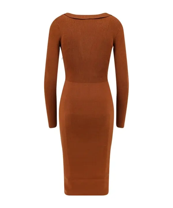Elisabetta Franchi Lace-up Knitted Midi Dress - Brown