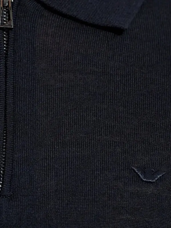 Emporio Armani Zip-neck Embroidered Logo Polo Shirt - Blue Navy