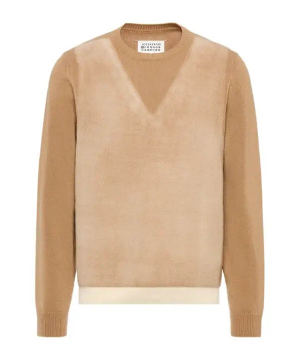 MAISON MARGIELA Fused Knit Wool Crewneck Sweater - Camel