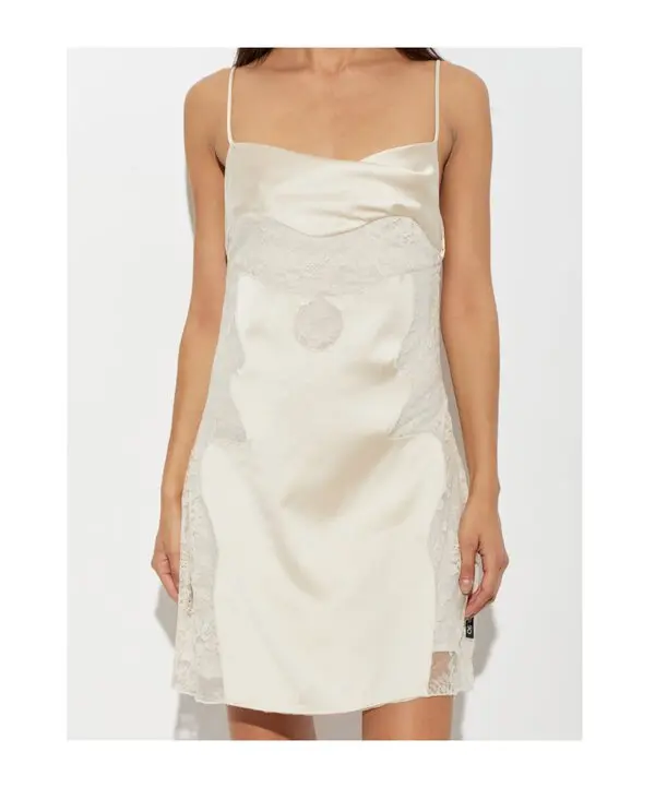 Off-White Asymmetrical Lace Camisole Dress - Off-white