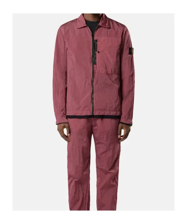 Stone Island Regular-fit Zip-up Overshirt With Chest Pocket - Geranium