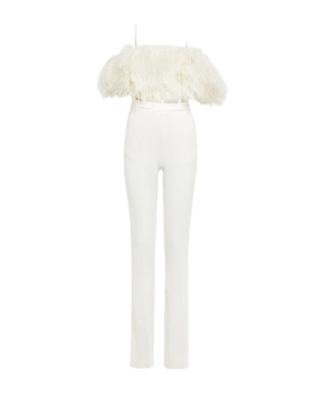 David Koma Feather-trimmed Cady Jumpsuit