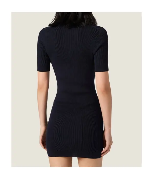 Miu Miu Ribbed-knit Logo Embroidered Mini Dress