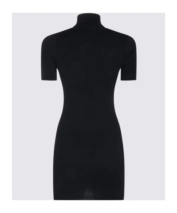 Miu Miu Ribbed-knit Logo Embroidered Mini Dress - Navy Blue