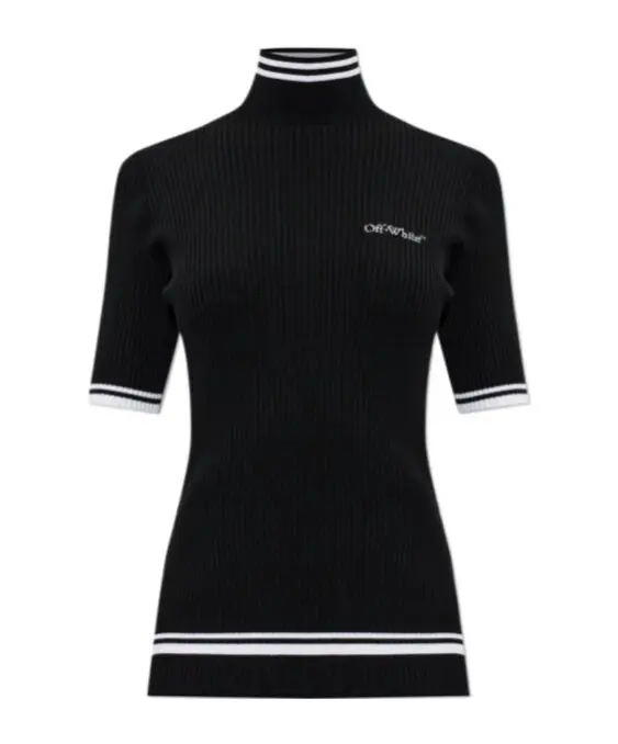 Off-White Short-sleeved High-neck Knit Top - Black