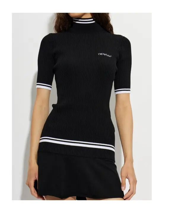 Off-White Short-sleeved High-neck Knit Top