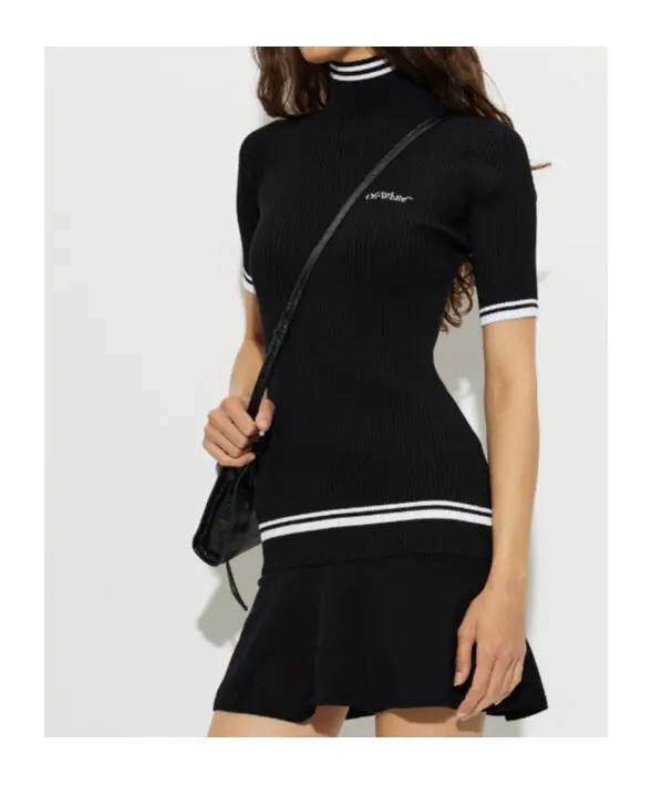 Off-White Short-sleeved High-neck Knit Top