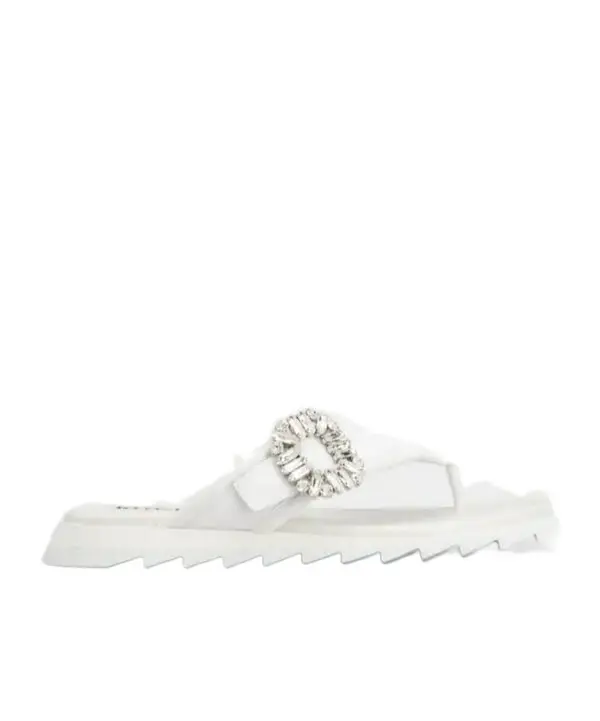 ROGER VIVIER Slidy Viv' Thong Mules In Fabric - White