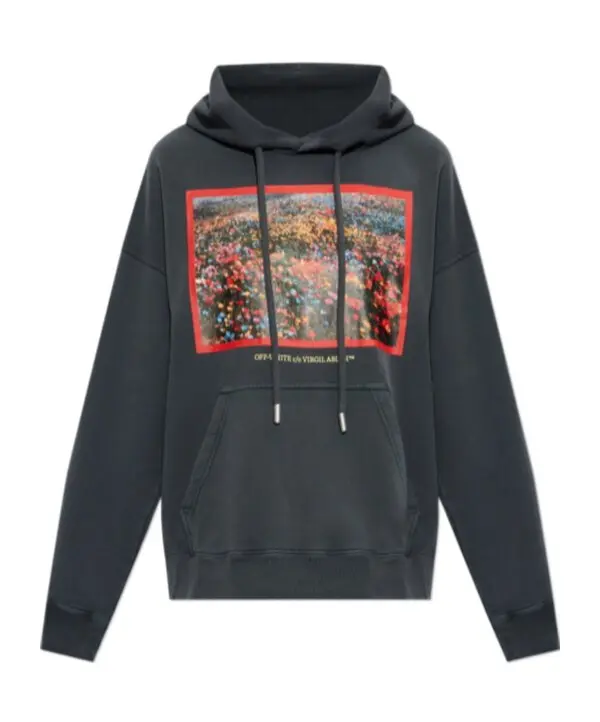 Off-White Long-sleeve Hooded Sweatshirt - Grey