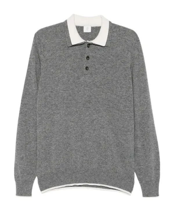 Eleventy Contrast-collar Long-sleeve Polo Shirt - Off-white