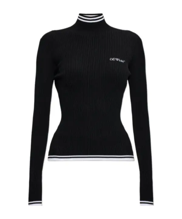 Off-White Long-sleeve High-neck Knit Top - Black