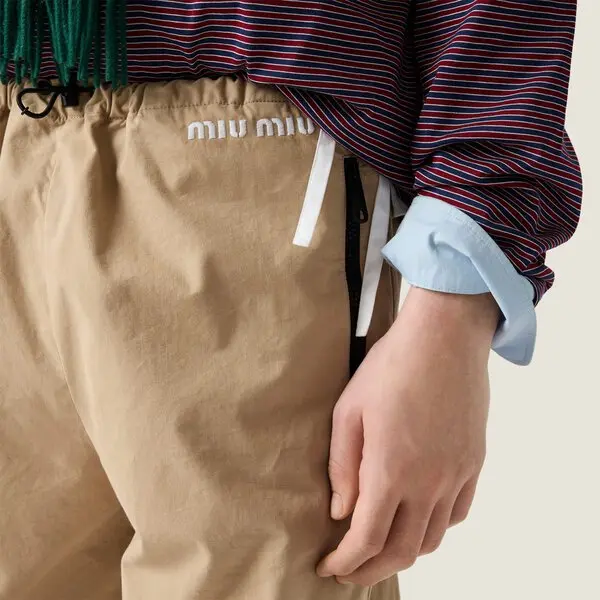 Miu Miu Washed Gabardine Joggers With Embroidered Logo
