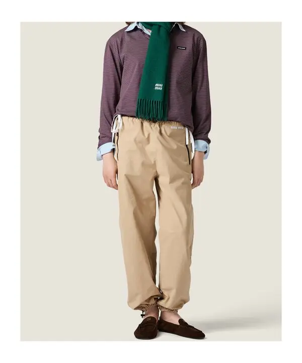 Miu Miu Washed Gabardine Joggers With Embroidered Logo