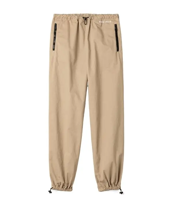 Miu Miu Washed Gabardine Joggers With Embroidered Logo - Rope