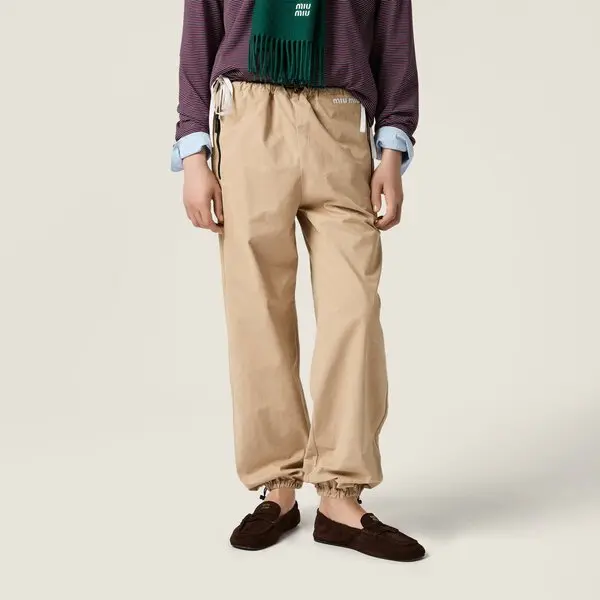 Miu Miu Washed Gabardine Joggers With Embroidered Logo - Rope