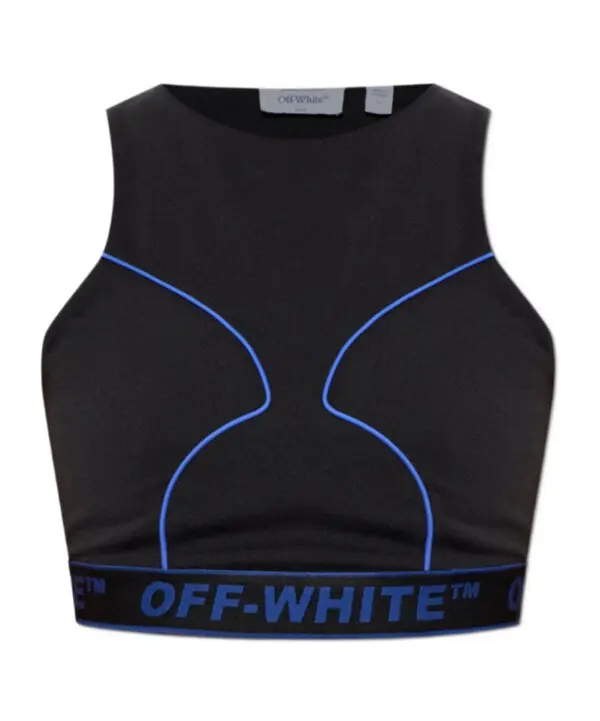 Off-White Cropped Sports Tank Top With Contrasting Logo - Black