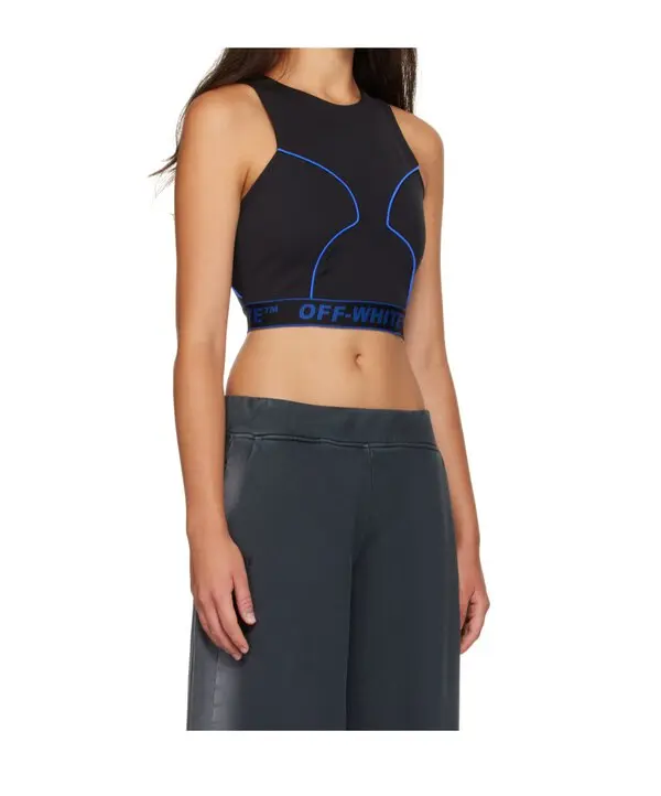 Off-White Cropped Sports Tank Top With Contrasting Logo - Black