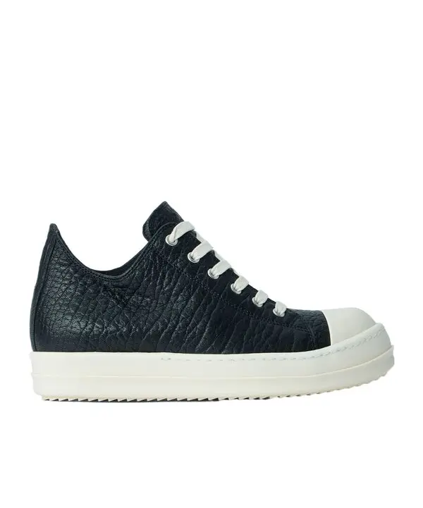 Rick Owens Low Sneaks Hammered Leather Sneakers - Black