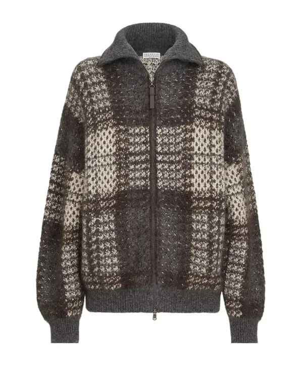 Brunello Cucinelli Embroidered Zip Cardigan - Anthracite