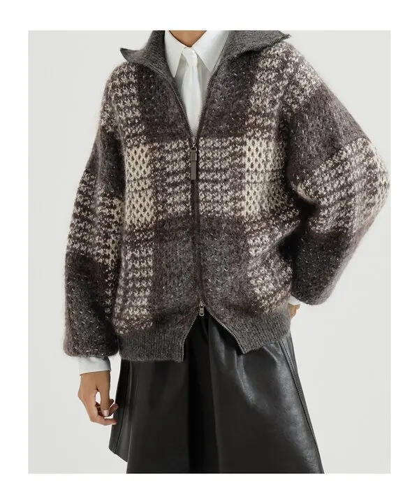 Brunello Cucinelli Embroidered Zip Cardigan - Anthracite