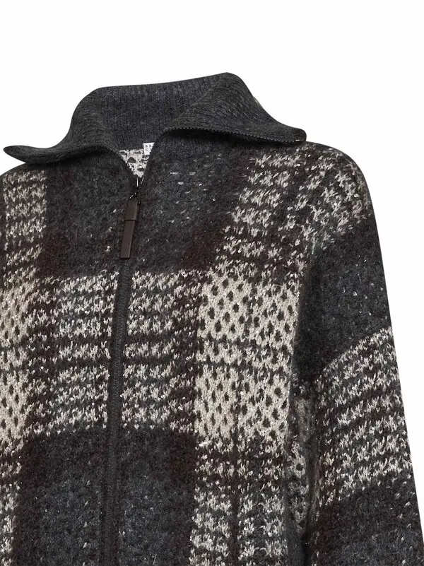 Brunello Cucinelli Embroidered Zip Cardigan - Anthracite