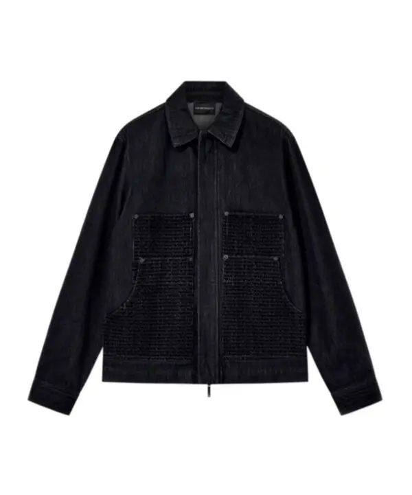 Emporio Armani Denim Jacket With Flocked Lettering Signature Capsule - Black