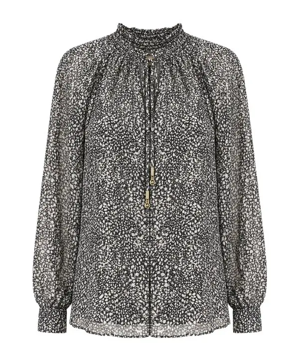 Michael Kors Tie Neck Printed Blouse - Black/bone