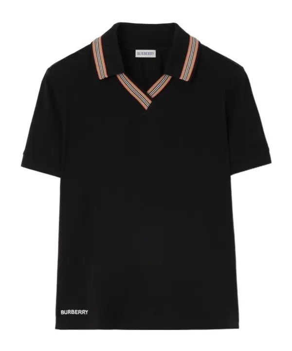 Burberry Icon Stripe Stretch Cotton Polo Shirt - Black