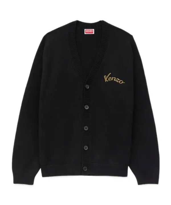 Kenzo Jumping Tiger' Embroidered Cardigan In Wool Cotton - Black