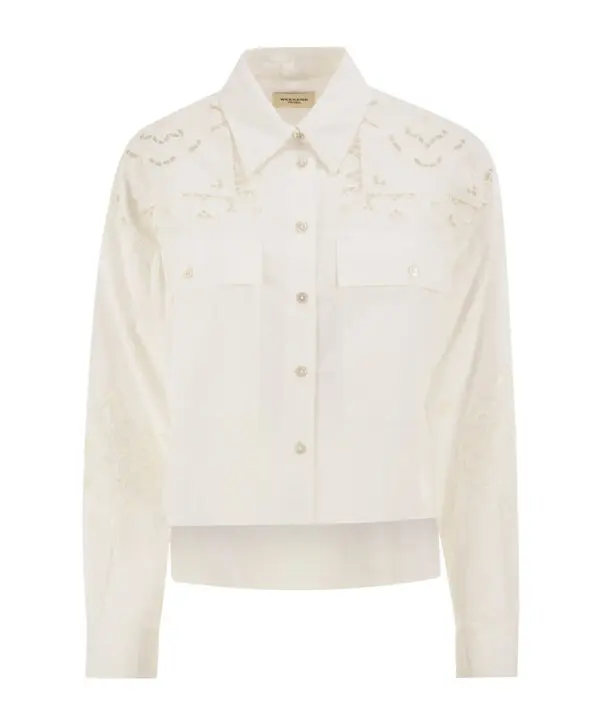 Max Mara Classic Collared Long Sleeve Shirt With Embroidered Details - White
