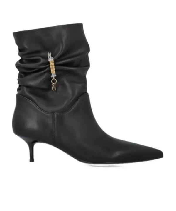 Pinko Ruched Logo-charm Ankle Boots - Black