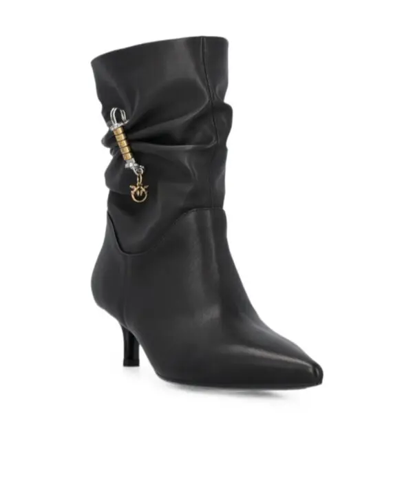 Pinko Ruched Pointed Toe Ankle Boots With Stiletto Heel
